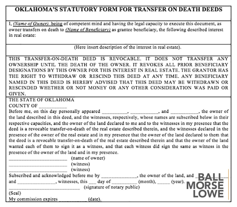 Learn about the Oklahoma transfer on death deed form